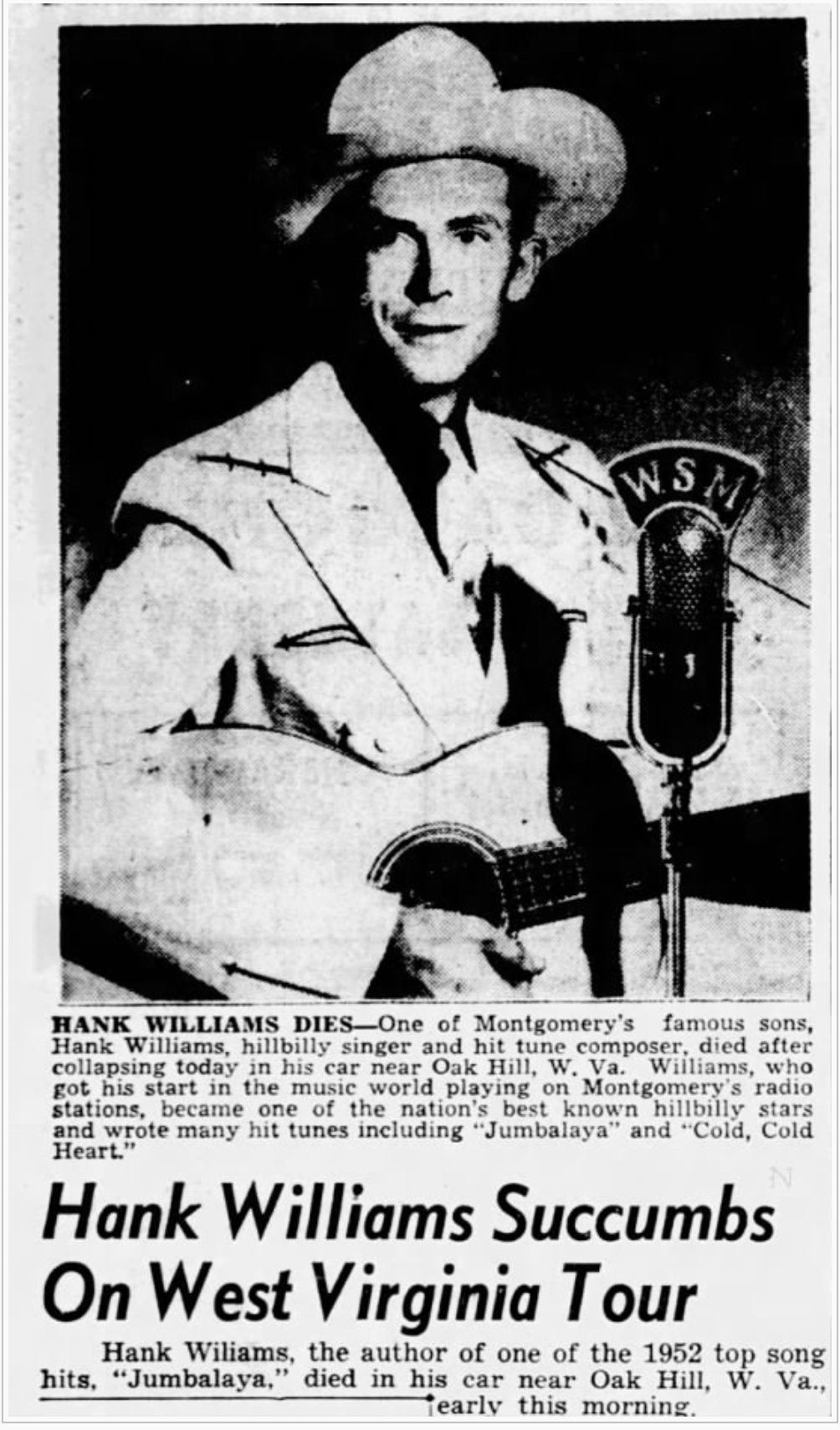 WV History: Hank Williams’ Last Ride (1953) – Thoughts and Ponderances